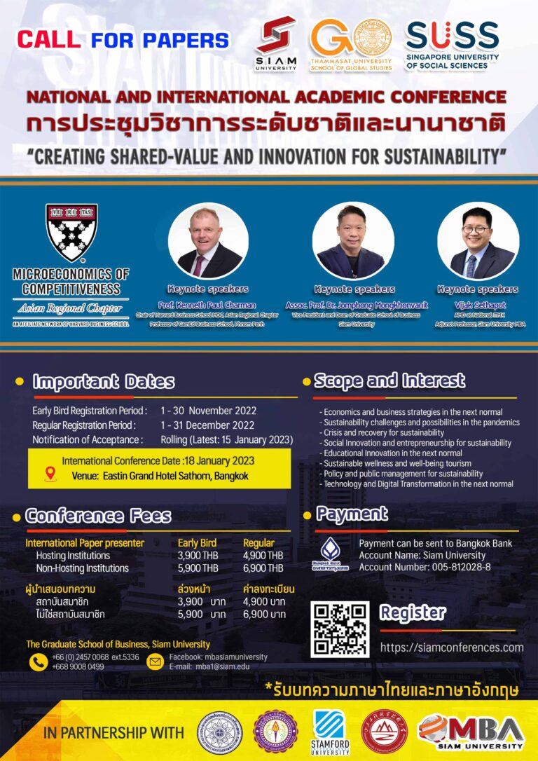 NATIONAL AND INTERNATIONAL ACADEMIC CONFERENCE - MBA | Siam University